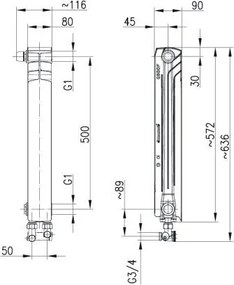 Armatura Radiátor HLINÍKOVÝ G500F 11-segmentový WHITE LEVÉ rohové připojení (SADA)