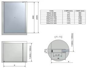 Roth Calida Walk-In zástěna 100 cm, černý elox s potiskem CI TWF 10020 NIF