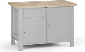 Dílenský pracovní stůl G7, buková spárovka, 1200 x 685 x 840 mm, 2x skříňka, 1 zásuvka, šedá