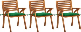 vidaXL Zahradní jídelní židle s poduškami 3 ks masivní akáciové dřevo [3060781] Barva: vínová červená