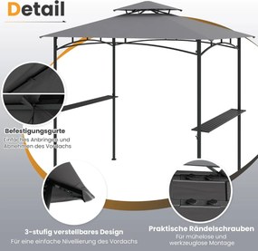 Costway Grilovací pavilon s dvojitou střechou a 2 bočními policemi a 6 – šedá