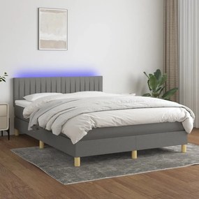 Box spring postel s matrací a LED tmavě šedá 140x200 cm textil 3133878