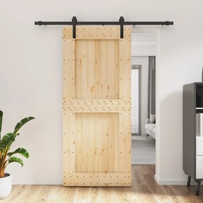 Posuvné Dveře S Kováním 90 X 210 Cm Masivní Borové Dřevo