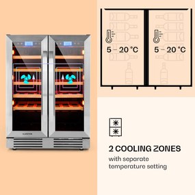 Klarstein Vinovilla Duo 42, vinotéka, 126 l/42 lahví, 2 zóny, 3 barvy LED osvětlení, skleněné dveře