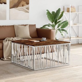 vidaXL Konferenční stolek nerezová ocel a recyklované dřevo [350070] Barva: Stříbrná