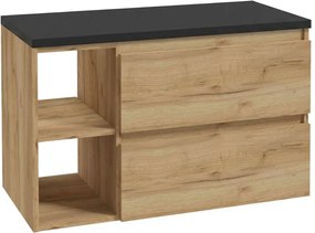 kielle Nefia - Skříňka včetně desky pod umyvadlo 90x54x45 cm, pravá varianta, zlatý dub/matná černá 50027S94R1