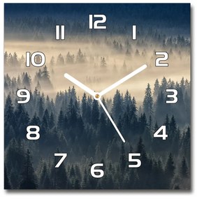 Wallmuralia Skleněné hodiny čtverec Mlha nad lesem 30x30 cm