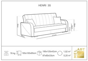 MELART Trojmístná rozkládací pohovka s úložným prostorem Henri