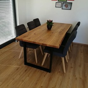 KULHÁNEK Masivní jídelní stůl s přírodní hranou a kovovou podnoží Velikost desky: 150x80 cm, Odstín podnože: bílá - RAL 9010