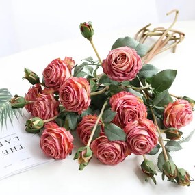 Umělé květy pivoňky, čajové růže s listy Barva: podzimní růžová