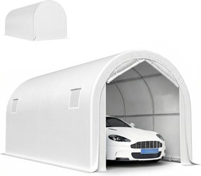 Outsunny venkovní garáž pro auto 3x6 m, vodotěsná, s odolnou PE tkaninou, rám z pozinkovaného kovu, UPF 30+, bílá