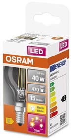 LED třístupňová stmívatelná žárovka E14 4 W CLASSIC P, teplá bílá