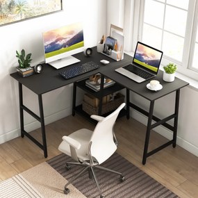 Costway Desk Rohový stůl ve tvaru L se zásuvkami a USB porty – 120 × 120 × 75 cm
