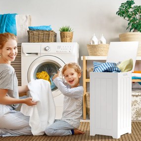 Costway Prádelní skříňka volně stojící dřevěný koš na prádlo s víkem úložná