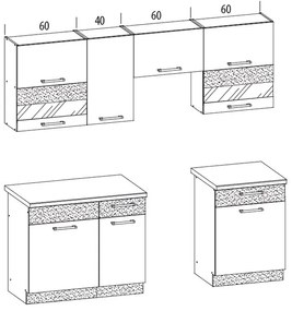 Kuchyňská linka Modena 220 cm Zvolte dvířka: MDF - bílá lesk, šedá grafit