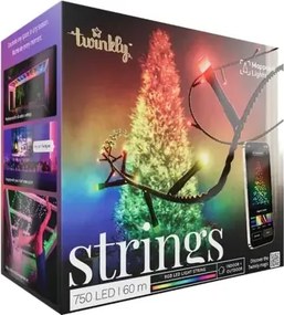 Twinkly Strings 750 RGB LED 60 m černá / chytré řetězové osvětlení / W