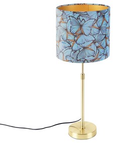 Stolní lampa zlatá / mosazná se sametovými odstíny motýlů 25 cm - Parte