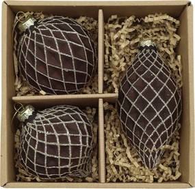 Sada 3ks vánočních skleněných ozdob Chic Antique Mocca – Ø 6*13/ Ø8 / Ø7 cm