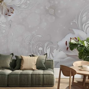 Fototapeta Kompozice s lilii - bílé květiny s ornamenty v glamour stylu