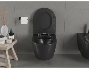 Mexen Carmen závěsné wc Rimless s toaletním Slim sedátkem z duroplastu, černá matná - 30881085