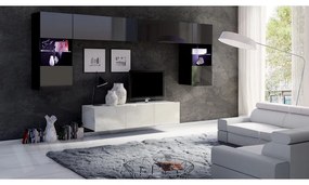 Obývací stěna Bralani II, Barva: černá + černá lesk / bílá + bílá lesk, Osvětlení: osvětlení LED - modré