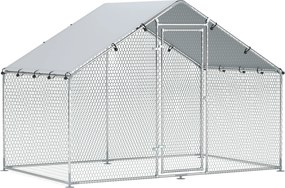 Kurník PawHut 3x1,7x1,9 m, výběh pro slepice, králíky, morčata a rostliny, vyroben z pozinkované oceli se zámkem a vodotěsnou stříškou proti UV záření