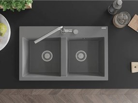 Mexen Hektor žulový dřez dvoukomorový 800 x 480 mm, šedý, sifon chrom - 6521802000-71