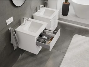Mexen Rivel, koupelnová skříňka 50 cm s umyvadlem Otis, 2 zásuvky, drážkovaná, bílá matná, 91A20-05047-2-BFF01-W18M01