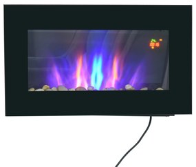 HOMCOM Elektrický krb s LED efektem plamene,1000/2000W, nástěnný krb v 7 barvách, elektrický krb s dálkovým ovládáním, nástěnný, černý | Aosom