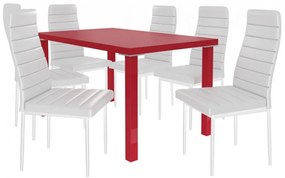 Jídelní set Moderno 1+6 židlí - červená/bílá