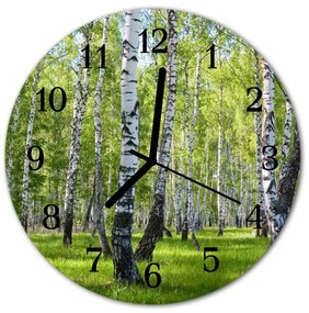 Skleněné hodiny kulaté Birch les