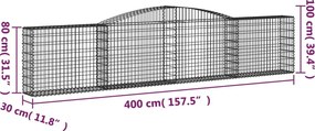 vidaXL Klenuté gabionové koše 5 ks 400x30x80/100 cm pozinkované železo [3146856]