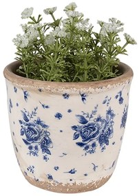Béžový keramický obal na květináč s modrými růžemi Blue Rose XS - Ø 11*10 cm