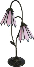 Stolní lampa Tiffany Flowerbell pink - 35*18*61 cm E14/max 2*25W