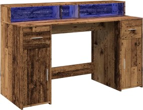 Psací stůl s LED světly old wood 140x55x91 cm kompozitní dřevo 3309427