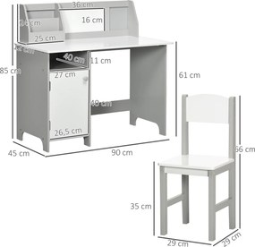 HOMCOM Dětská sada stolu a židle s tabulí, dřevěný studijní stůl pro děti od 5 let, dětský psací stůl 90x45x85 cm Šedý