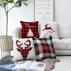 Sada 4 vánočních žinylkových povlaků na polštář Minimalist Cushion Covers Christmas Tartan, 55 x 55 cm