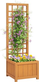 Outsunny Vyvýšený Zahradní Záhon s Trellis, Zahradní Květináč s Odvodňovacími Otvory a Prodyšnou Podložkou z Jedlového Dřeva, pro Květy a Zeleninu, 40