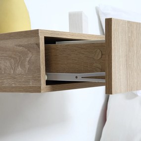 HOMCOM Sada 2 Floating Nočních Stolků s 1 Šuplíkem, Nástěnný Design Moderní Styl pro Ložnici 40x30x15 cm Přírodní