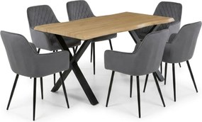 Vikio Jídelní set pro 6 osob 160x90 cm soft dub noha X šedá židle s područkami VJS226-6S