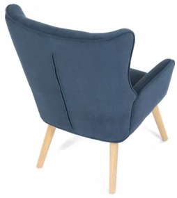 Křeslo ušák modré manšestrová látka dřevěné nohy masiv AK-314 BLUE2
