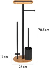 Stojan na toaletní papír a WC kartáč s poličkou na telefon RIVALTA, 4v1, černý