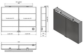 Sapho Sapho, MIRRÓ galerka s LED osvětlením, 100x70x16cm, bílá, MC100-0030