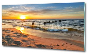 Wallmuralia Foto obraz fotografie na skle Západ slunce pláž 100x50
