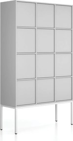 Kancelářská skříň FRAME, bílá podnož, 12x dveře, 1299 x 450 x 2185 mm, PUSH-lock, šedá