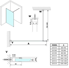 Gelco VARIO BLACK jednodílná sprchová zástěna k instalaci ke stěně, sklo nordic, 1400 mm GX1514-06