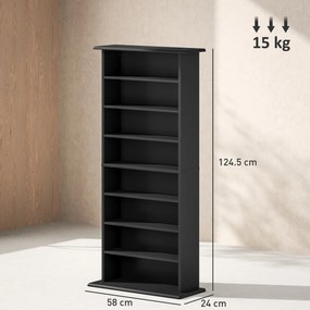 HOMCOM Knihovna s 8 policemi pro 360 CD s moderním designem, CD regál z dřevotřísky, 58x24x124,5 cm, černá