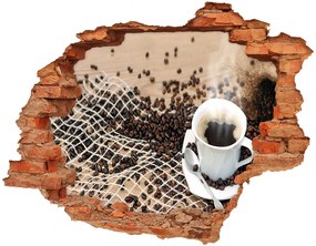 Wallmuralia Nálepka 3D díra Káva a zrnka kávy 90x70 cm