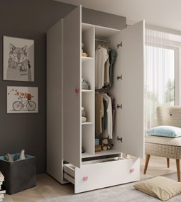 ADRK Furniture Skříň Emily s výklopným dvířkem a držadlem ve tvaru srdce růžová SW-EMI-80-WHP