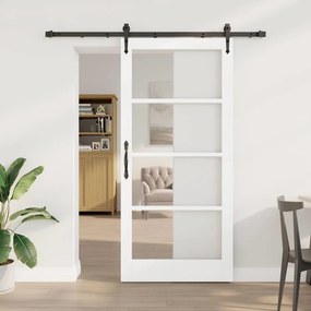 Posuvné dveře 93 x 202 cm Masivní borové dřevo a sklo Bílá 3332344